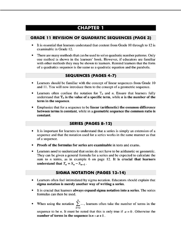 Number Patterns, Sequences & Series Memo | PDF