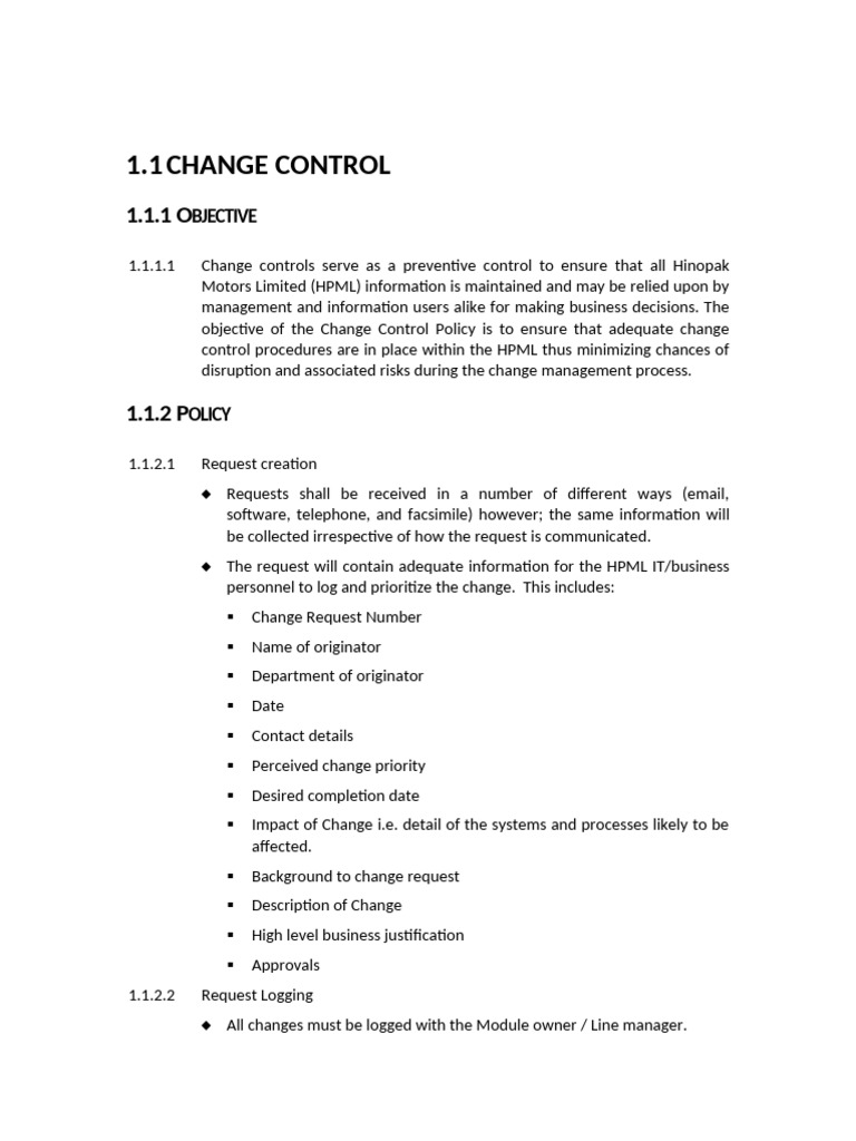 Change Control Policy | PDF