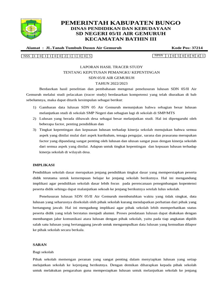 Laporan Hasil Tracer Study | PDF | Career & Growth
