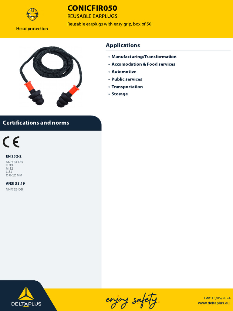 Delta Plus Ear Plug CONICFIR050 Technical-Sheet | PDF