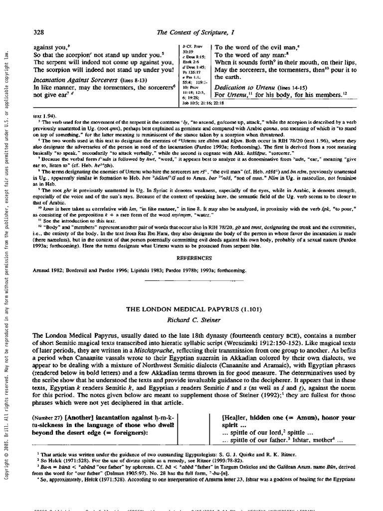 Steiner London Medical Papyrus 328-329 Context of Scripture | PDF