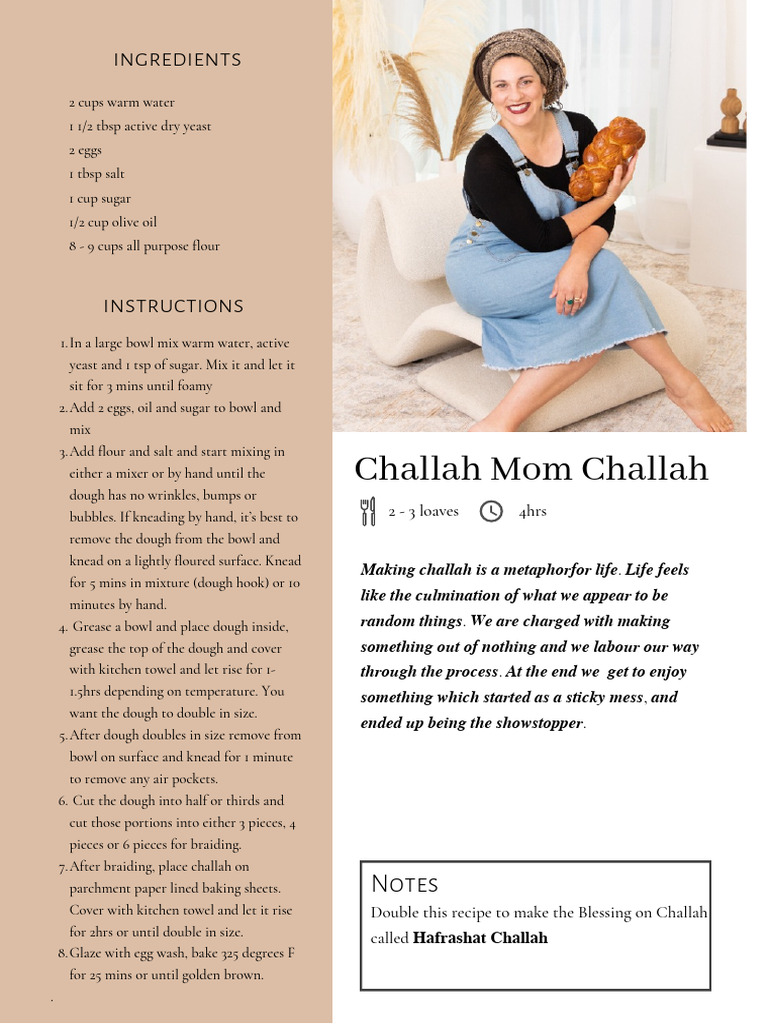 Challah Mom Recipe Printout | PDF | Dough | Baker's Yeast