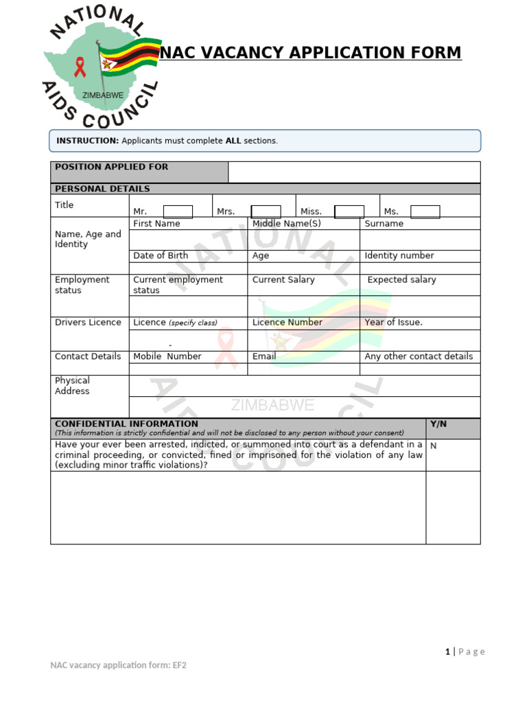 NAC Vacancy Application Form 10 1 | PDF | Justice | Crime & Violence