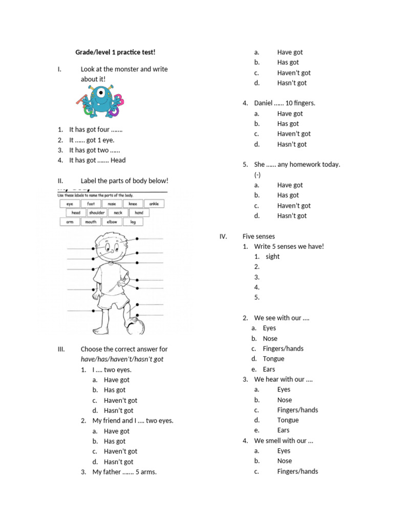 Grade 1 Test | PDF
