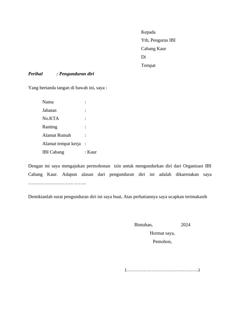 Surat Pengunduran Diri Ibi | PDF