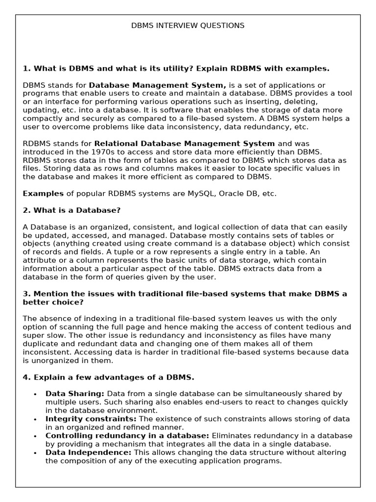 DBMS Interview Question1 | PDF
