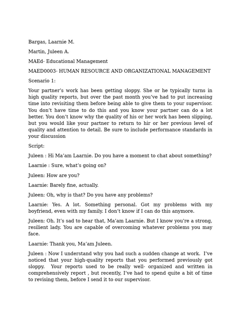 TASK 4 Constructive Criticism Role Play SCRIPT by Laarnie M Bargas and ...