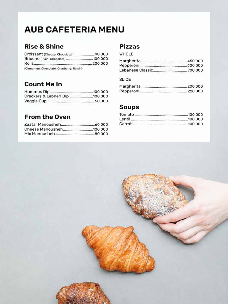 AUB Cafeteria Menu LL 27-9-2023 | PDF