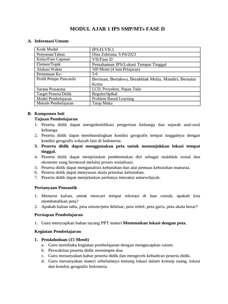 Ips SMP Kelas Vii - Modul Ajar 1.3 (Bab 1) Revisi | PDF