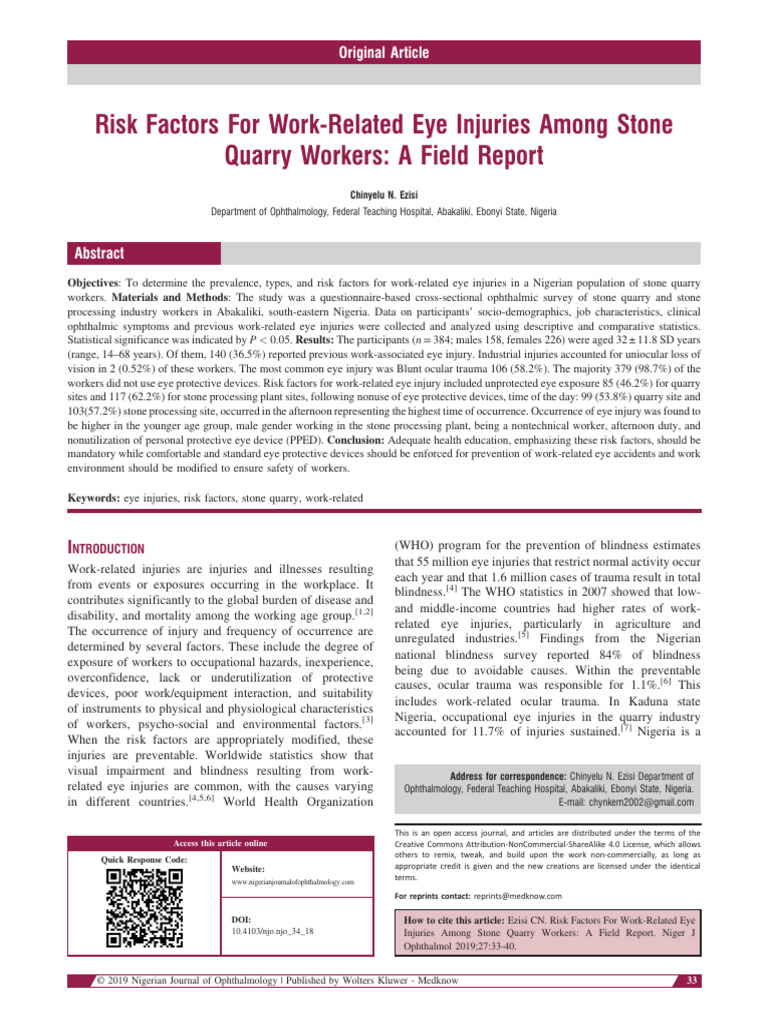 Risk Factors For Work Related Eye Injuries Among.7 | PDF