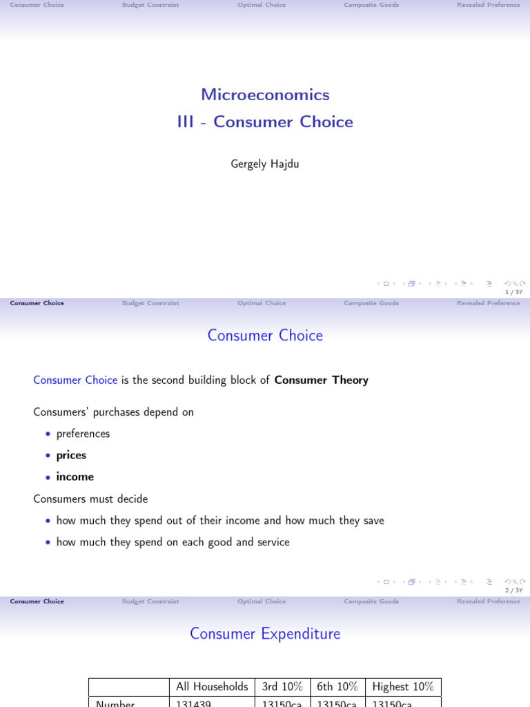 Microeconomics III - Consumer Choice: Gergely Hajdu | PDF