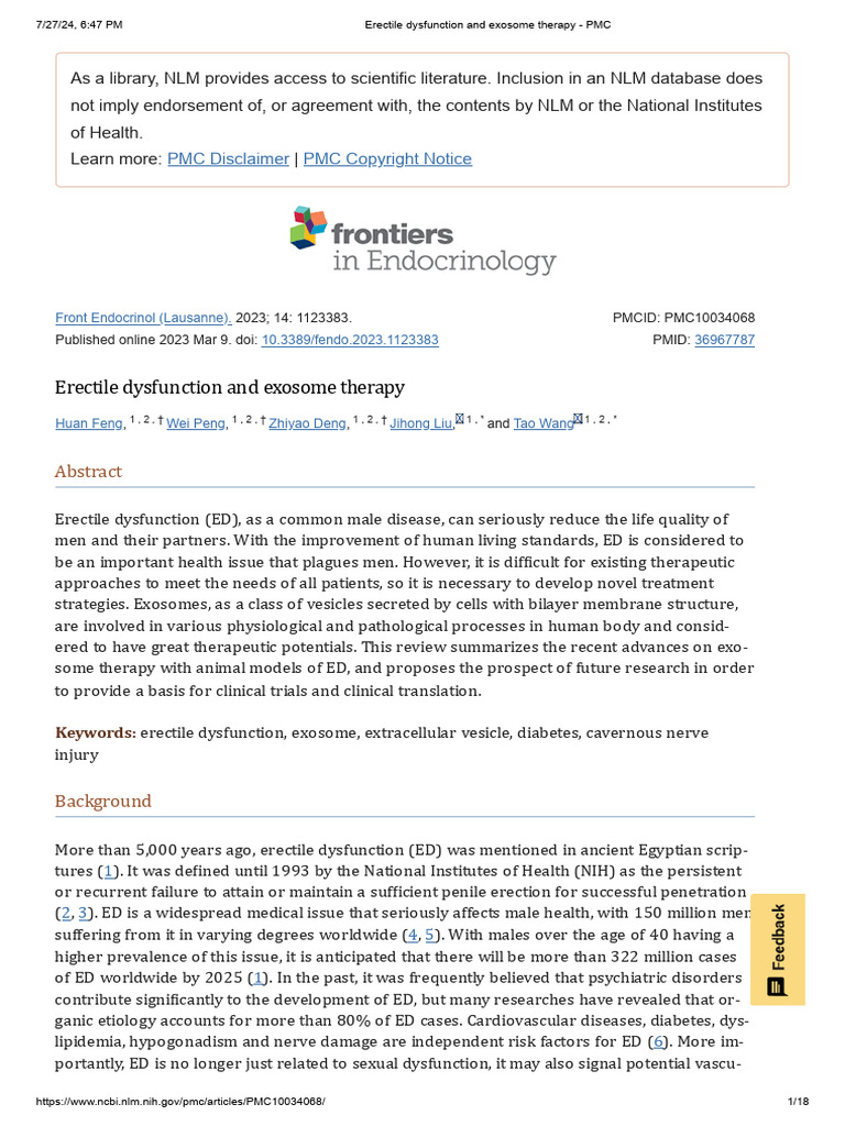Erectile Dysfunction and Exosome Therapy - PMC | PDF