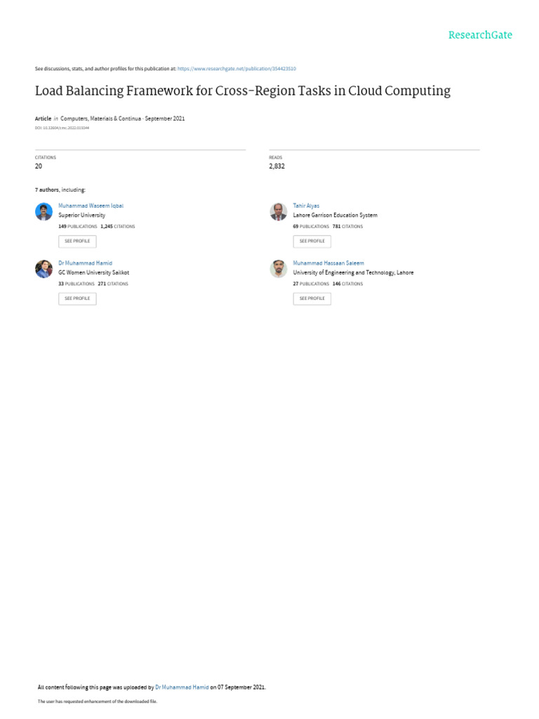 Load Balancing Framework For Cross-Region Tasks in Cloud Computing | PDF