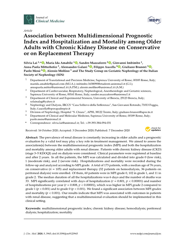 Multidimensional Prognostic Index in CKD | PDF