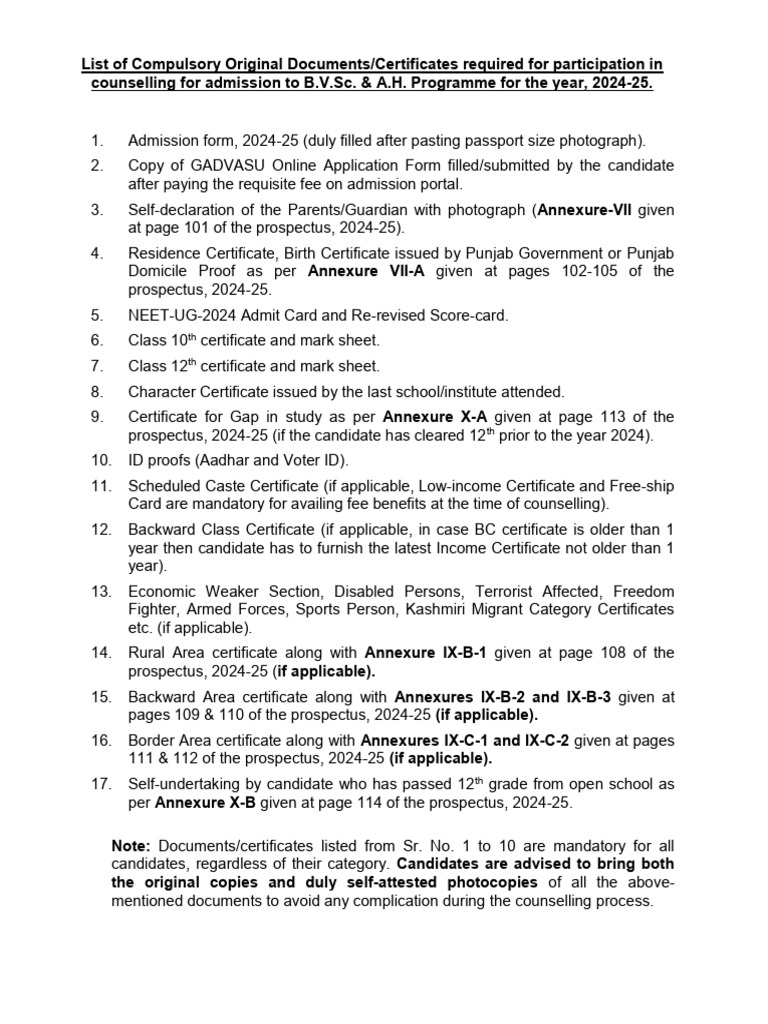 List of Compulsory Original Documents | PDF