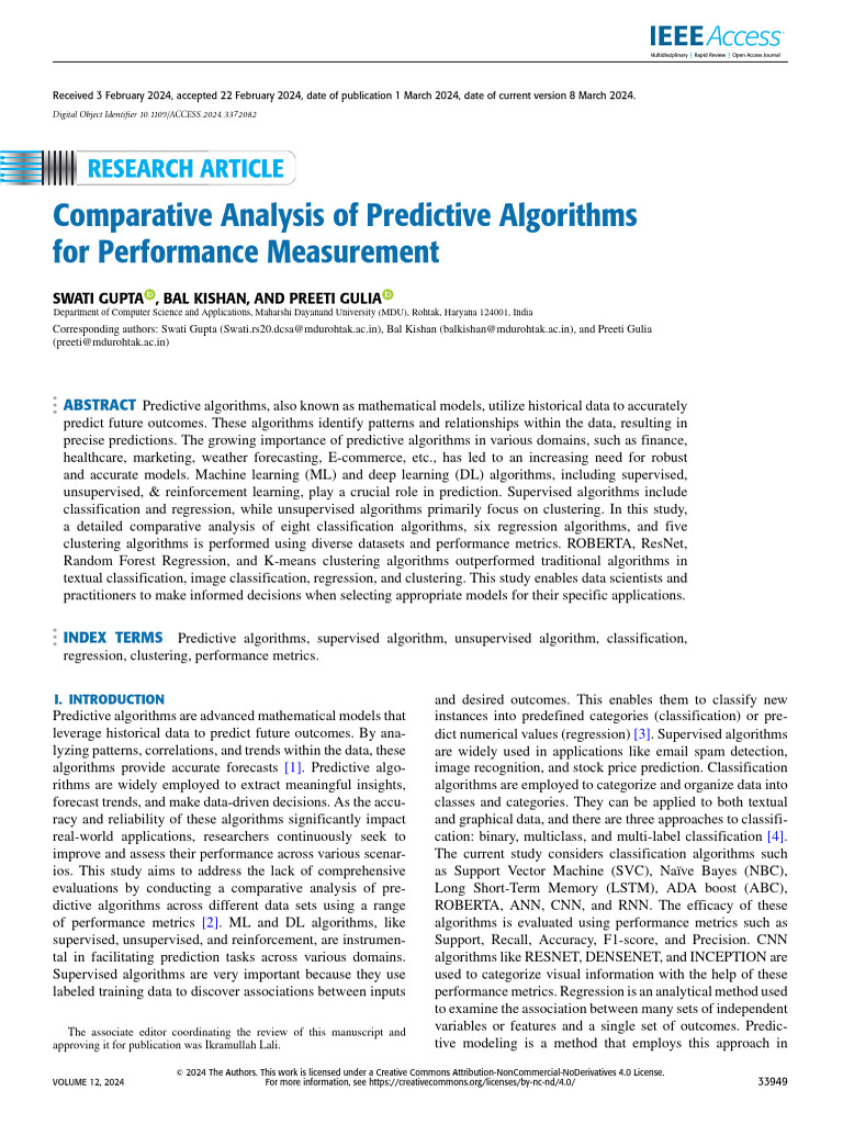 Comparative Study of Predictive Algorithms | PDF | Coefficient Of ...