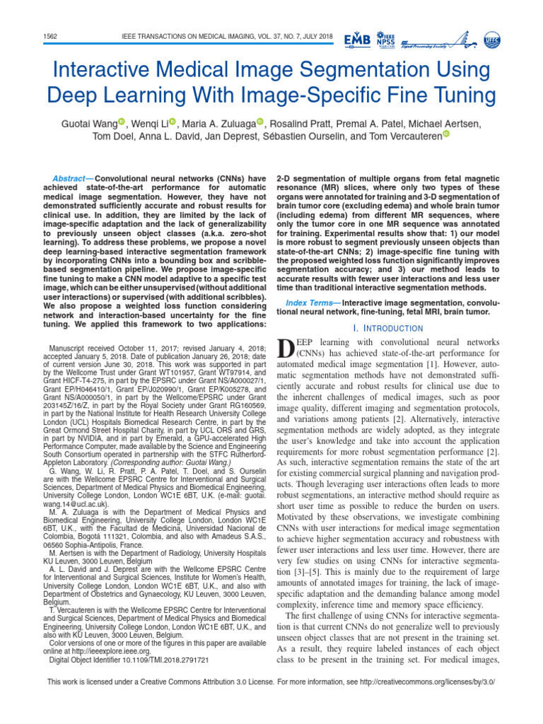 Interactive Medical Image Segmentation Using Deep Learning With Image-Specific Fine Tuning | PDF ...