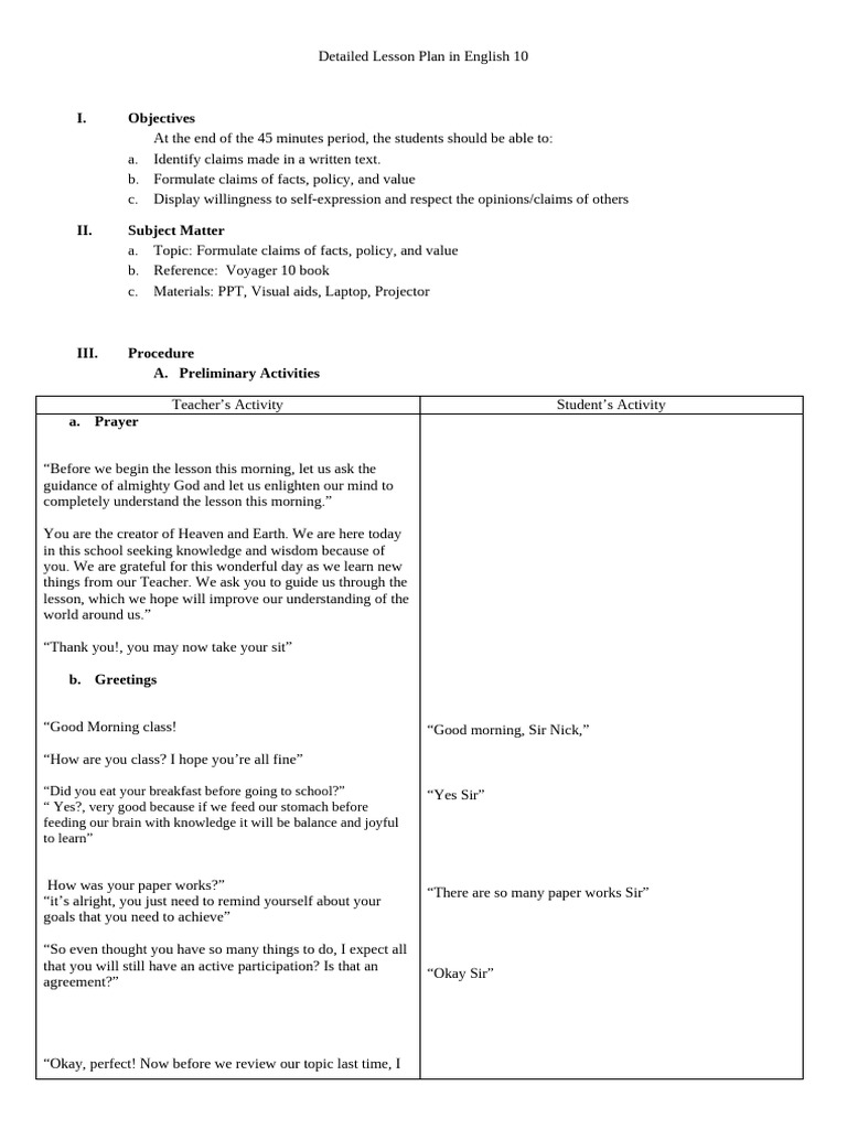 Detailed Lesson Plan FORMULATE CLAIMS | PDF
