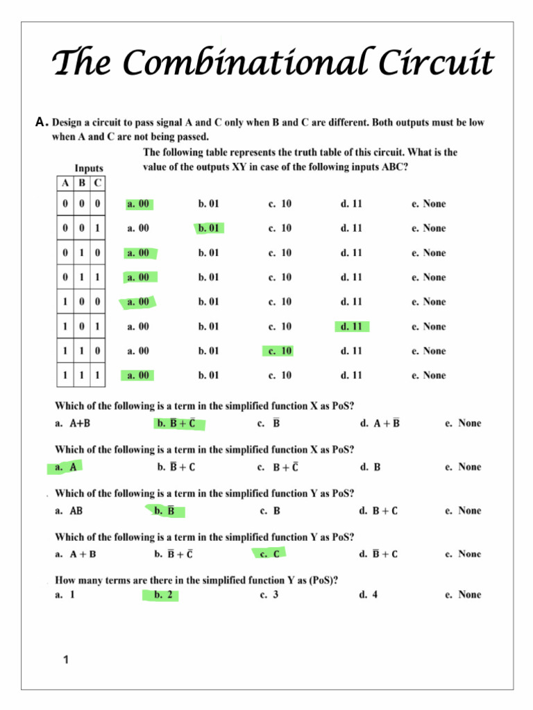 The Combinational Circuit - Solutions | PDF