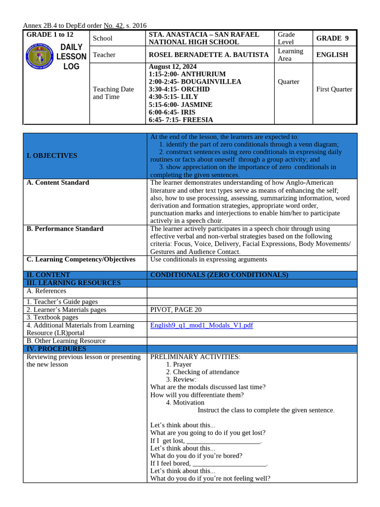 Lesson Plan About Conditionals | PDF
