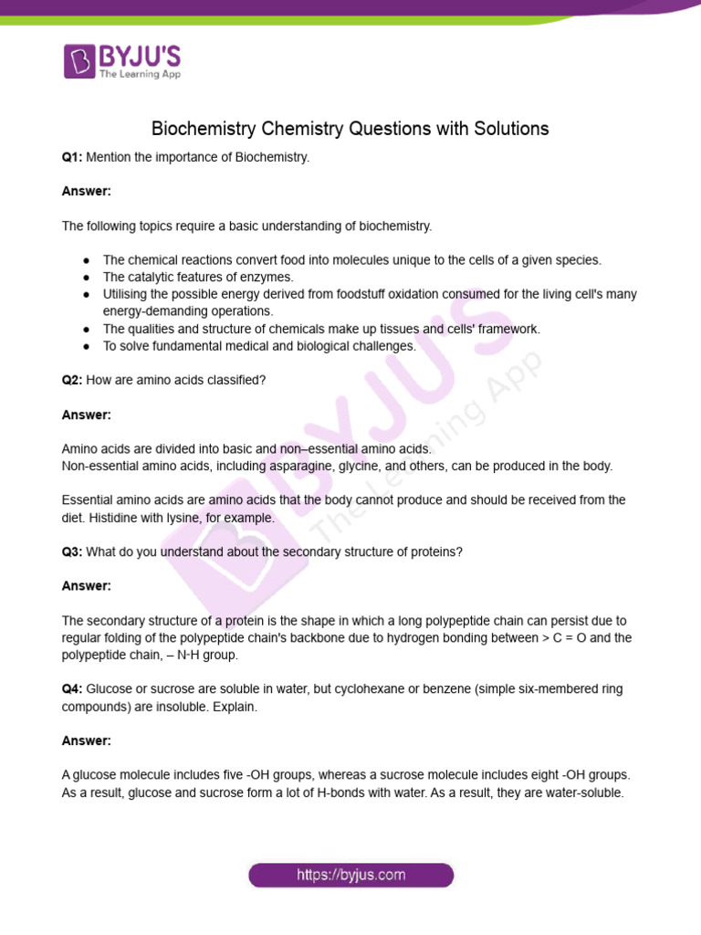 Biochemistry Questions | PDF