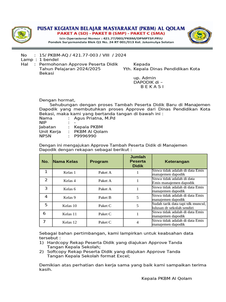 SURAT-PERMOHONAN-APPROVE-TAMBAH-PD-2024 Al Qolam | PDF SURAT-PERMOHONAN-APPROVE-TAMBAH-PD-2024 Al Qolam | PDF