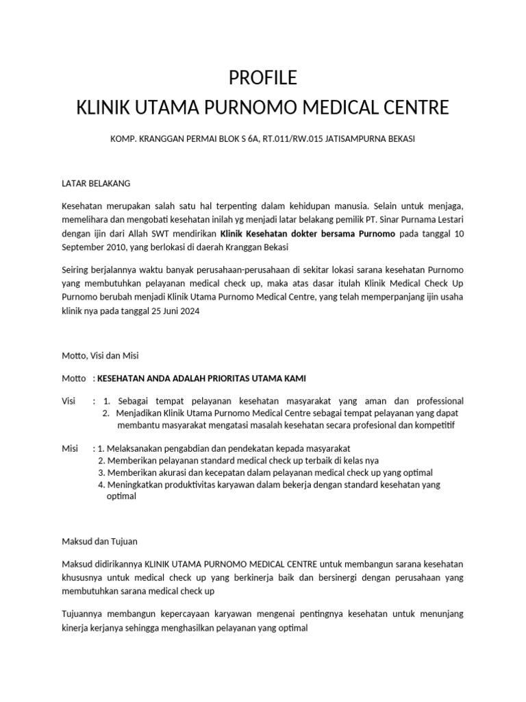 Profile Klinik Untuk DR Mediana | PDF