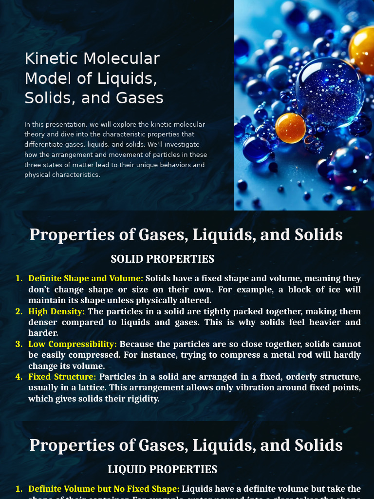 Kinetic Molecular Model of Liquids Solids and Gases | PDF