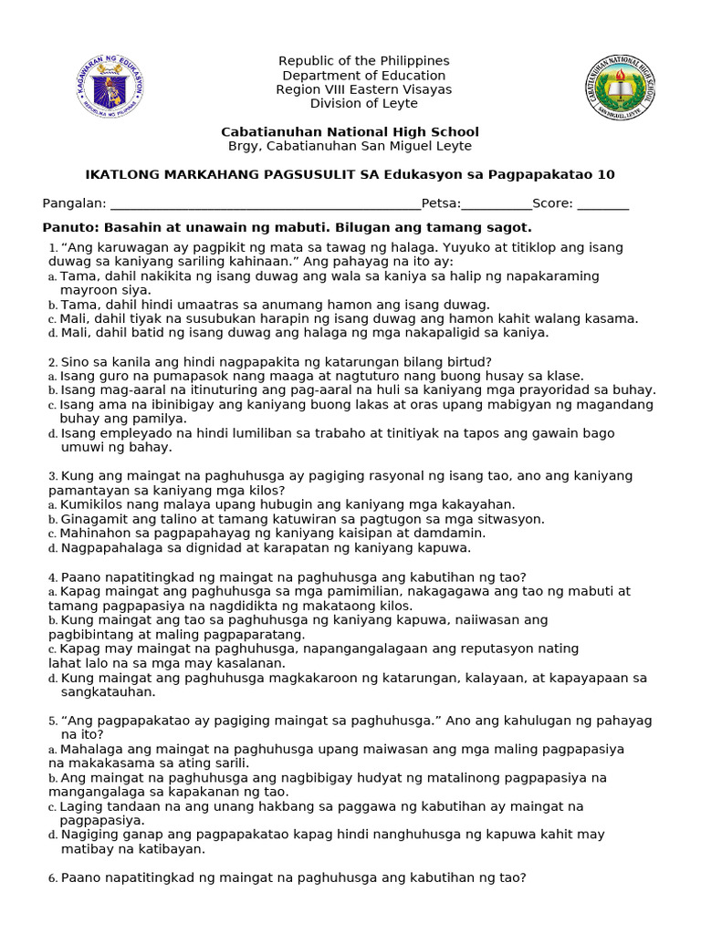 Esp 3RD Quarter Exam | PDF