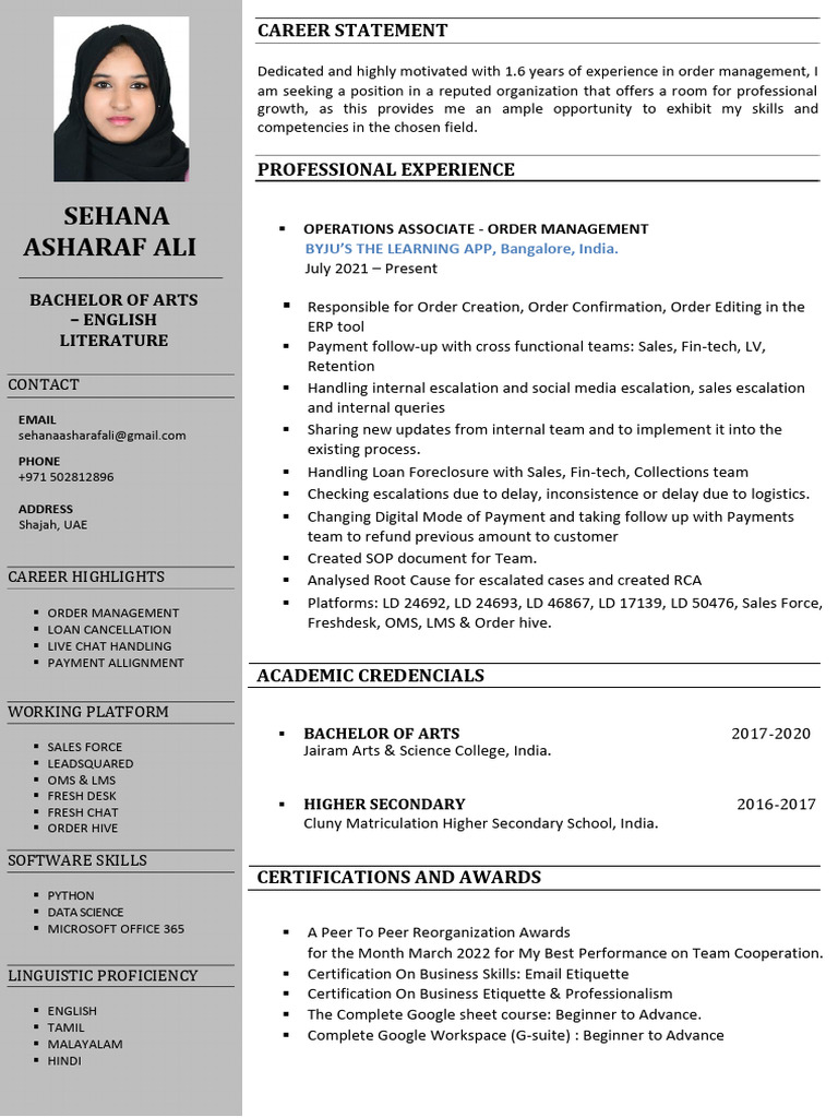 Resume Sehana Asharaf Ali | PDF