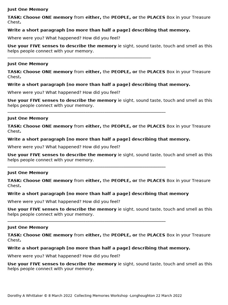 Just One Memory - HANDOUT | PDF