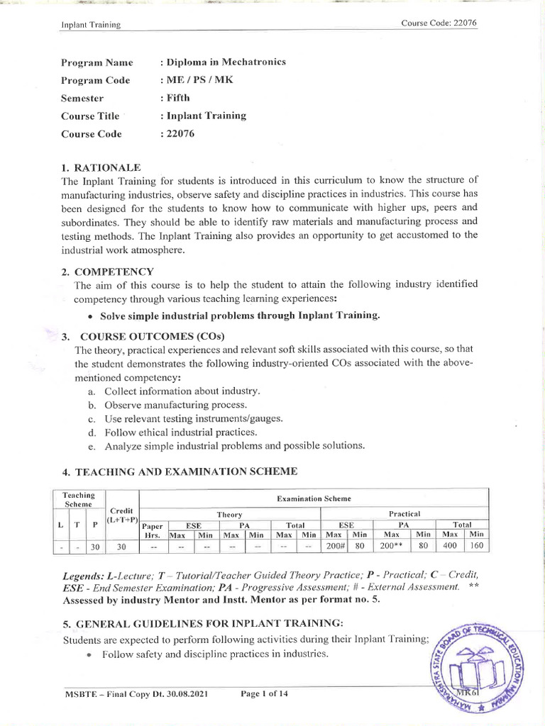 Inplant Training | PDF