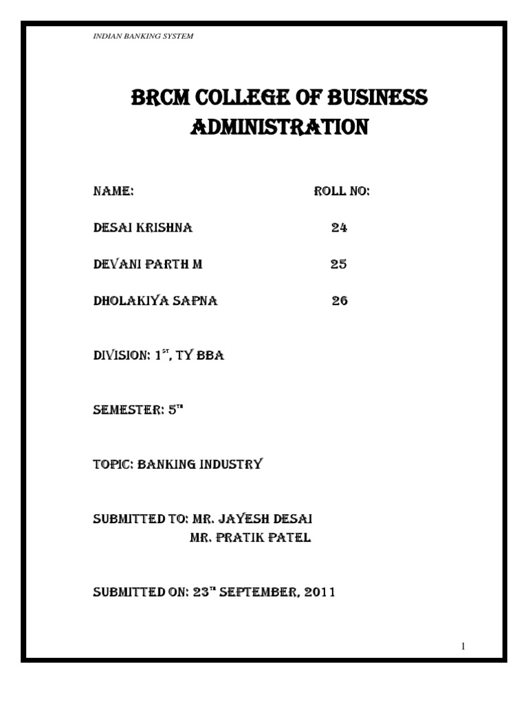 BRCM College of Business Administration: Indian Banking System | PDF