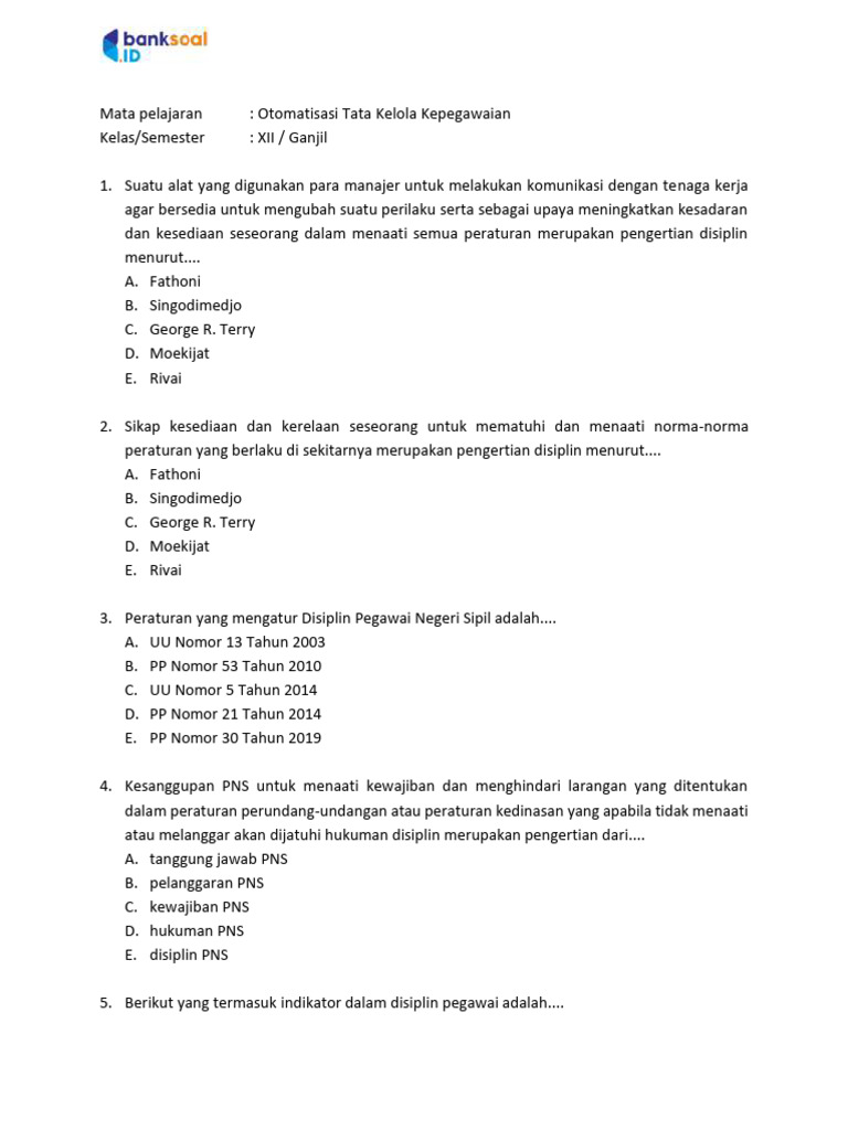 Soal & Jawaban Otk Kepegawaian Kelas 12 Semester 1 2021 | PDF