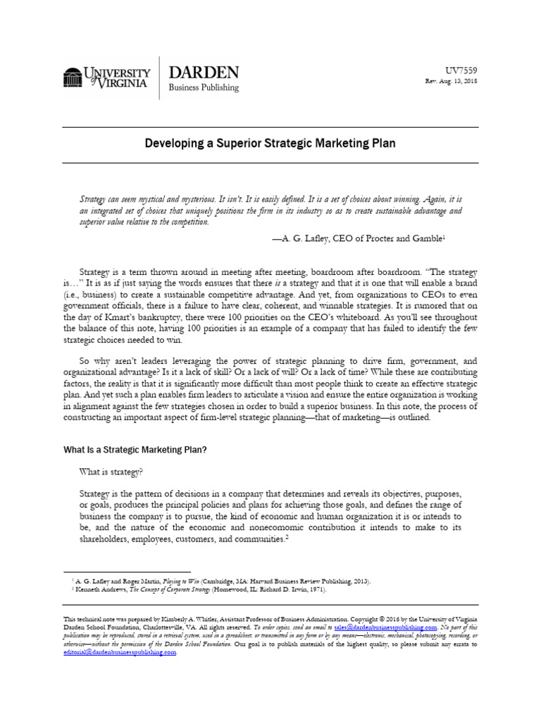 Developing A Superior Strategic Marketing Plan | PDF