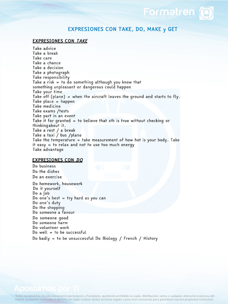 Expressions With Take Make Do Get1 | PDF