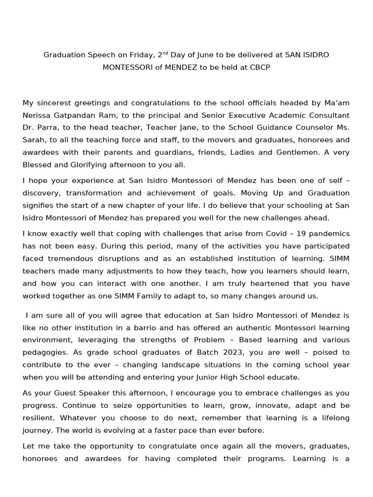 Graduation Speech | PDF