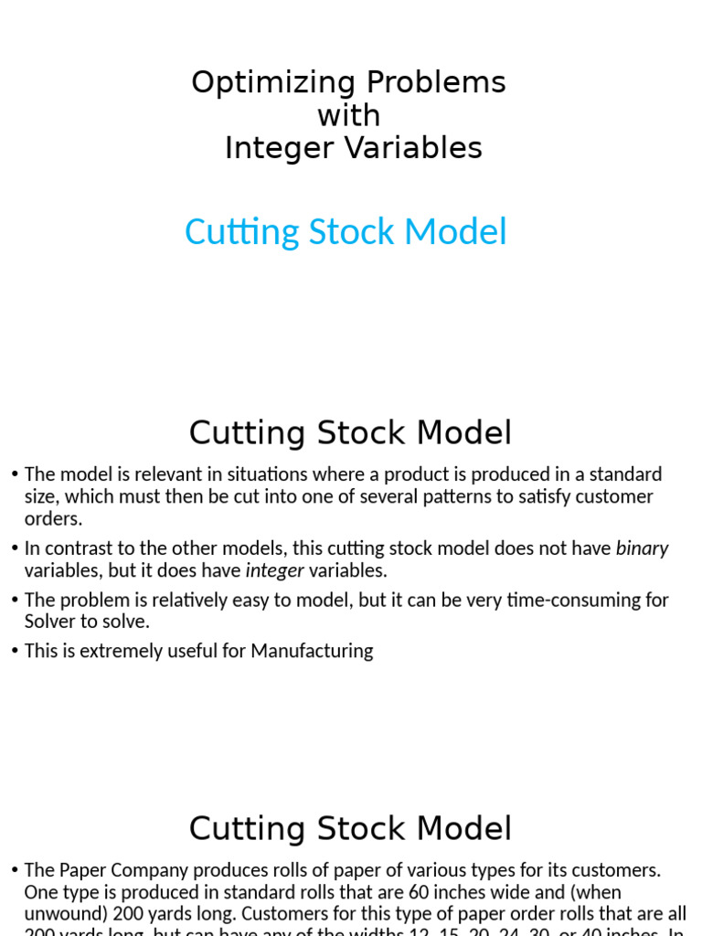 Cutting Stock Model | PDF