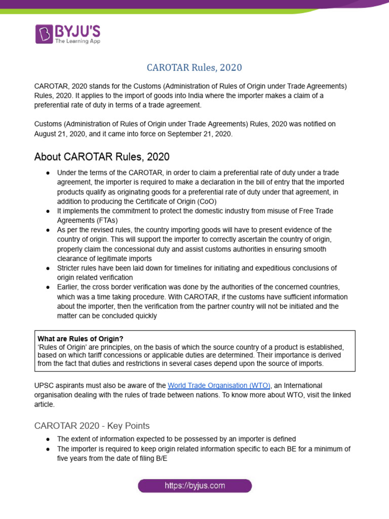Carotar Rules 2020 | PDF