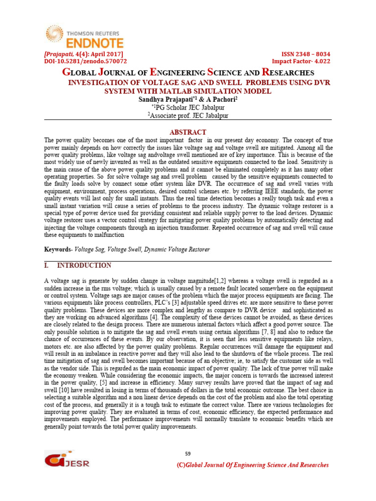 Investigation of Voltage Sag and Swell P | PDF