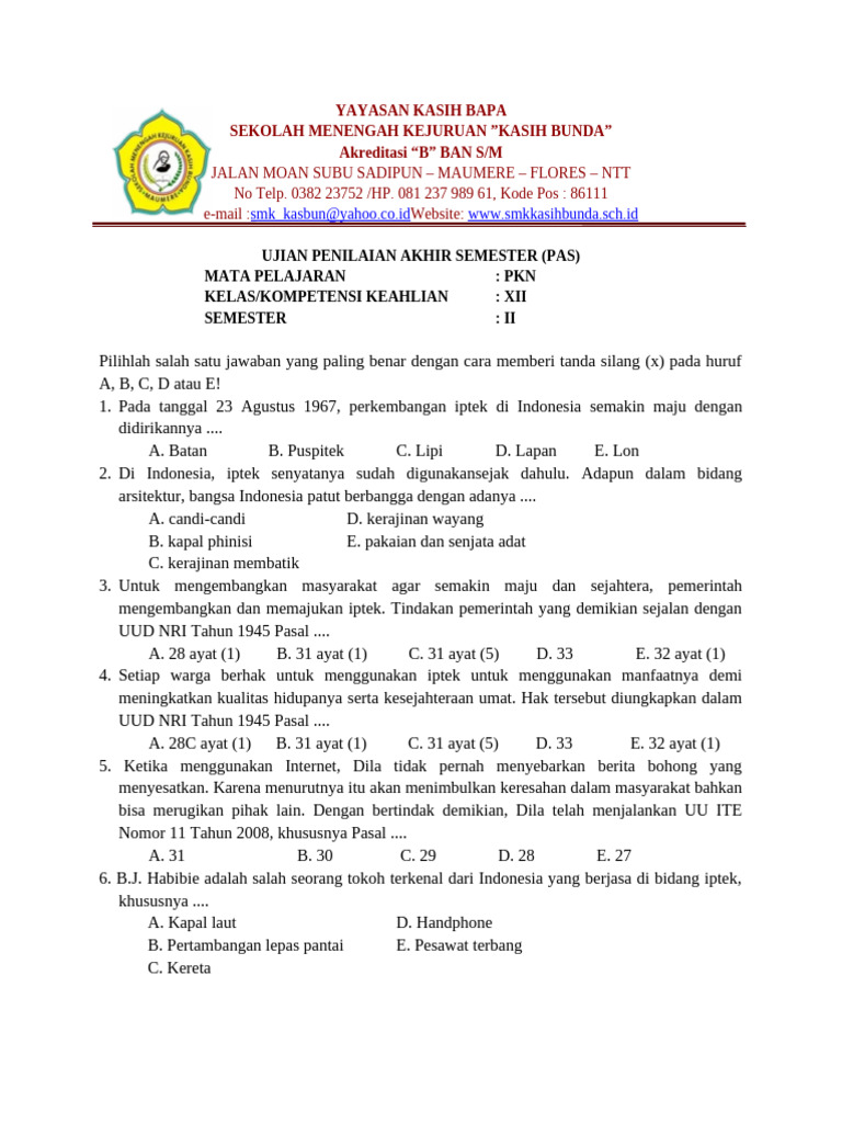 Soal PKN Semester 2 Kelas XII | PDF