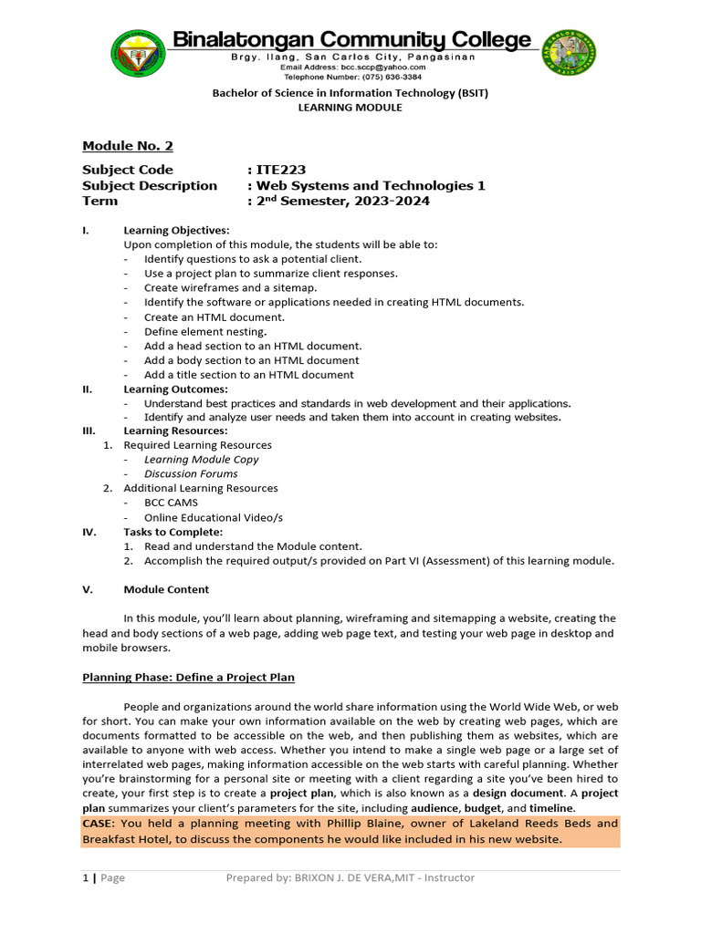WST 1 Module 2 | PDF