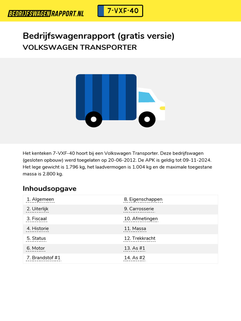 7 VXF 40 Bedrijfswagenrapport | PDF