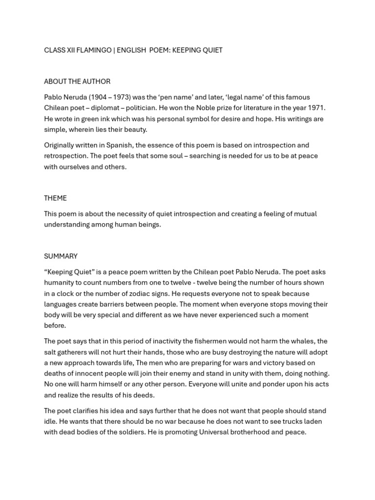 Keeping Quiet by Pablo Neruda | PDF