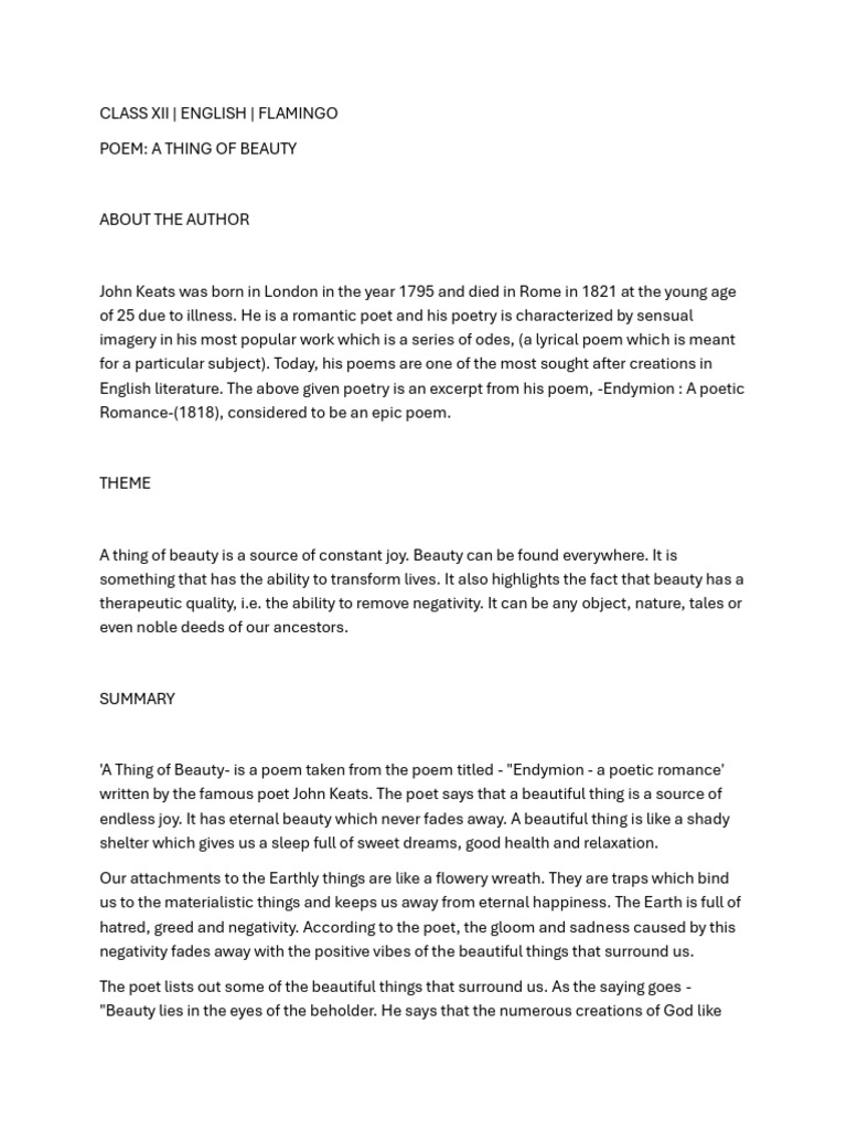 A Thing of Beauty by John Keats | PDF