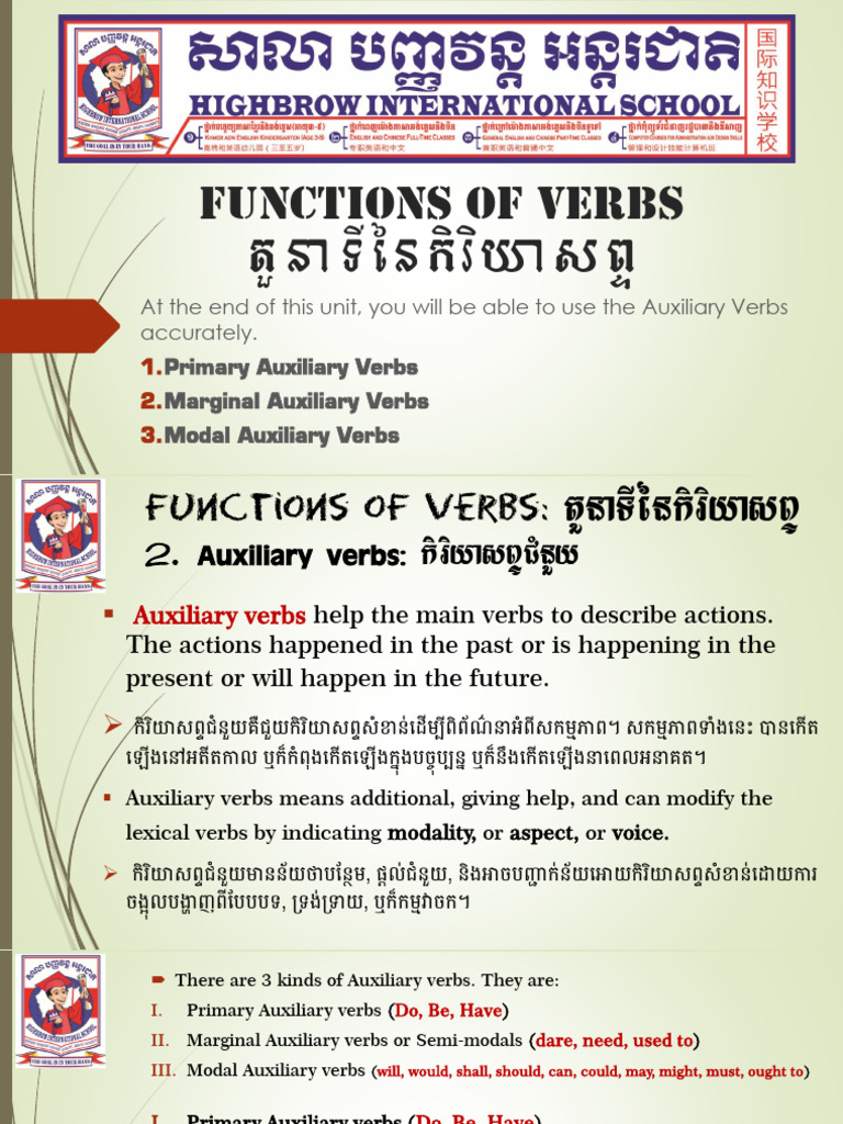 Functions of Verb, Auxiliary Verbs1 | PDF
