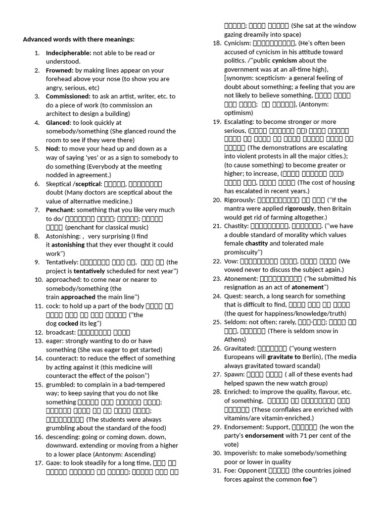 Advanced Words With There Meanings | PDF