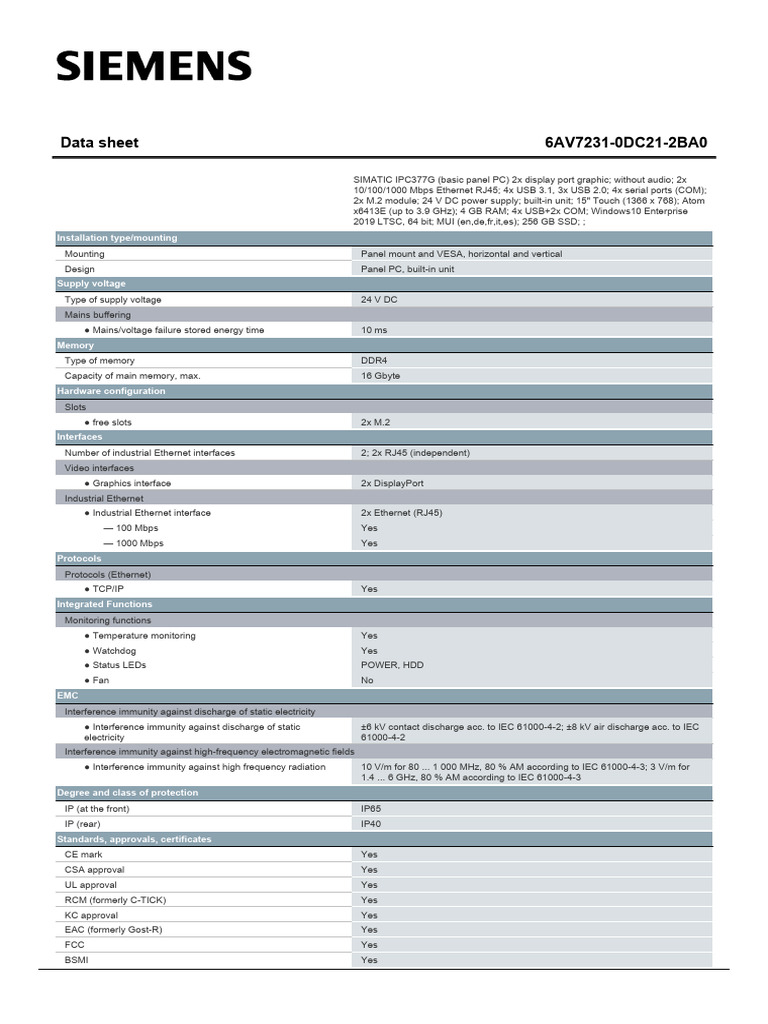 6AV72310DC212BA0 Datasheet en | PDF