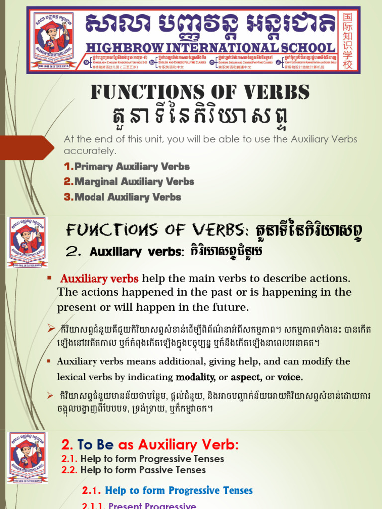 Functions of Verb, Auxiliary Verbs2 | PDF