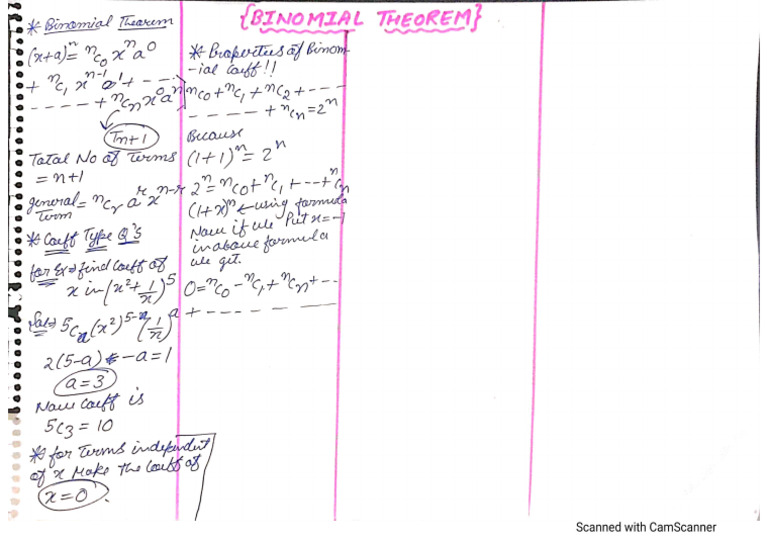 Binomial Theorem (Short Notes) | PDF